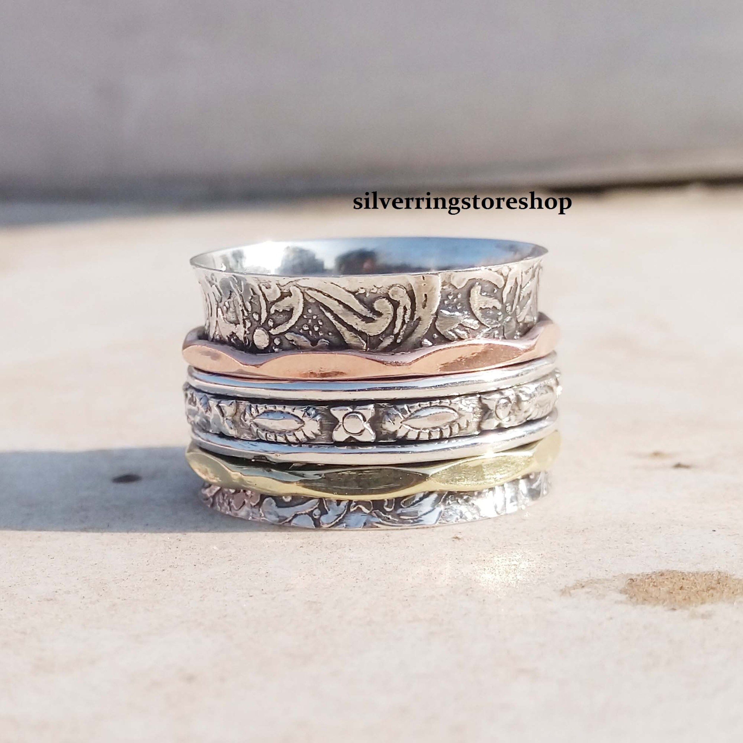 Spinner Ring Three Tone Spinner Ring Women Ring 25 Silver | Etsy