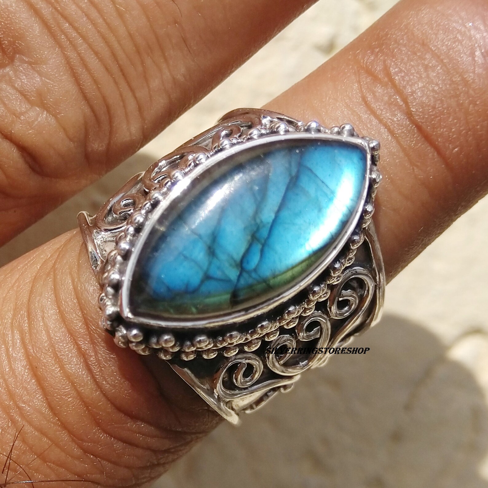Labradorite Ring, 925 Sterling Silver Ring, Band Ring, Handmade Ring ...