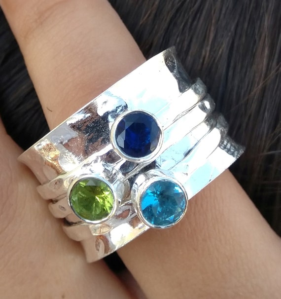 Amethyst Ring Spinner Ring 925 Silver Ring Blue Topaz Ring - Etsy
