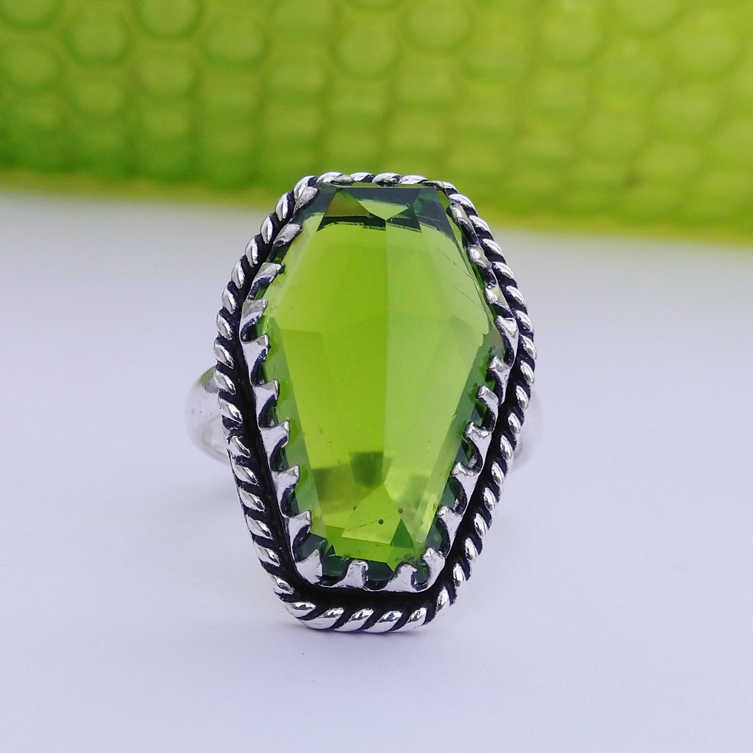 Coffin Ring,peridot Gemstone Coffin Ring, Solid 925 Sterling Silver ...