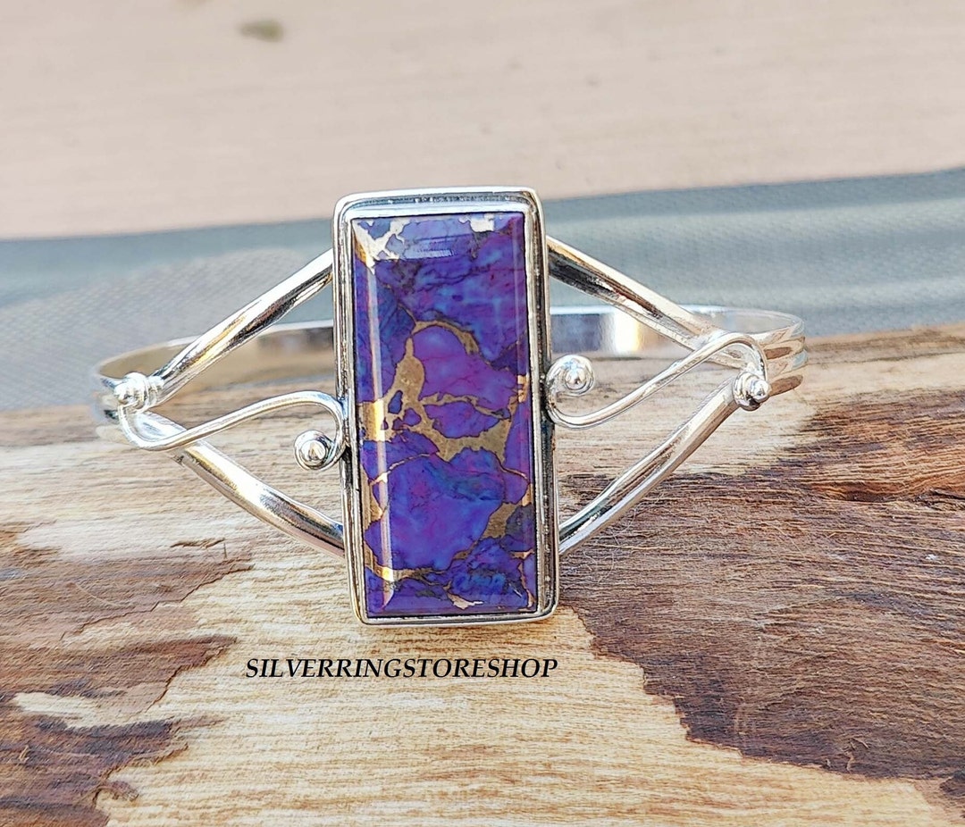 Purple Copper Turquoise Bangle, 925 Sterling Bagle, Silver Jewelry ...