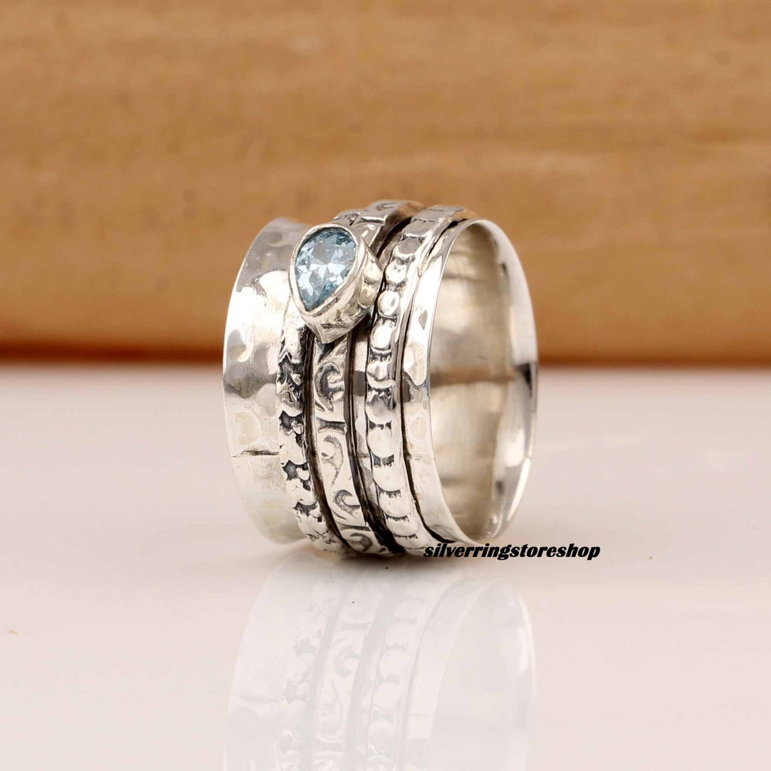Blue Topaz Stone Ring, 925 Sterling Silver Ring, Spinner Ring, Women ...