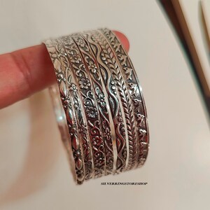 Sterling Silver Bangles, 7 Design Bangles, Bangle Bracelet Set, 925 Silver Bangle, Stacking ...