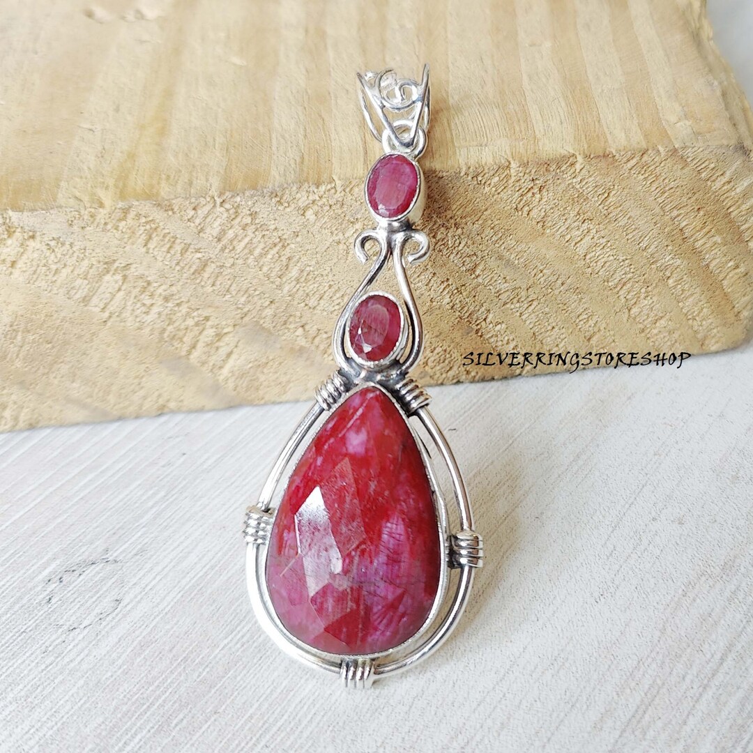 Handmade Sterling Silver Ruby Pendant: Boho Gemstone Jewelry - Etsy