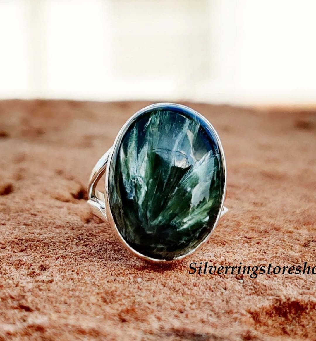Real Seraphinite Ring, 925 Sterling Silver Ring, Handmade Ring, Green ...