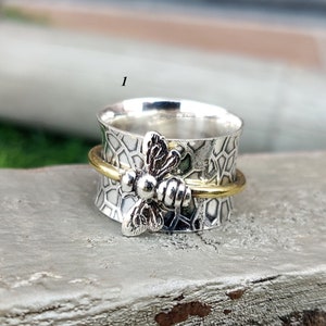 Bee Spinner Ring, 925 Sterling Silver Ring, Statement Ring, Fidget Ring ...