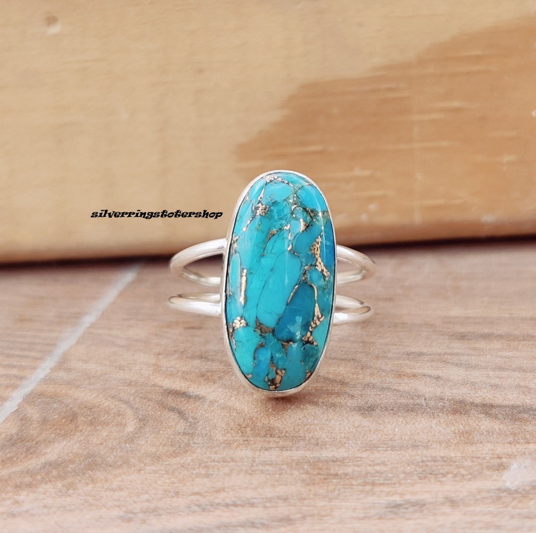 Blauer Kupfer Türkis Ring, 925 Silber Sterling Ring, Handgemachter Ring ...