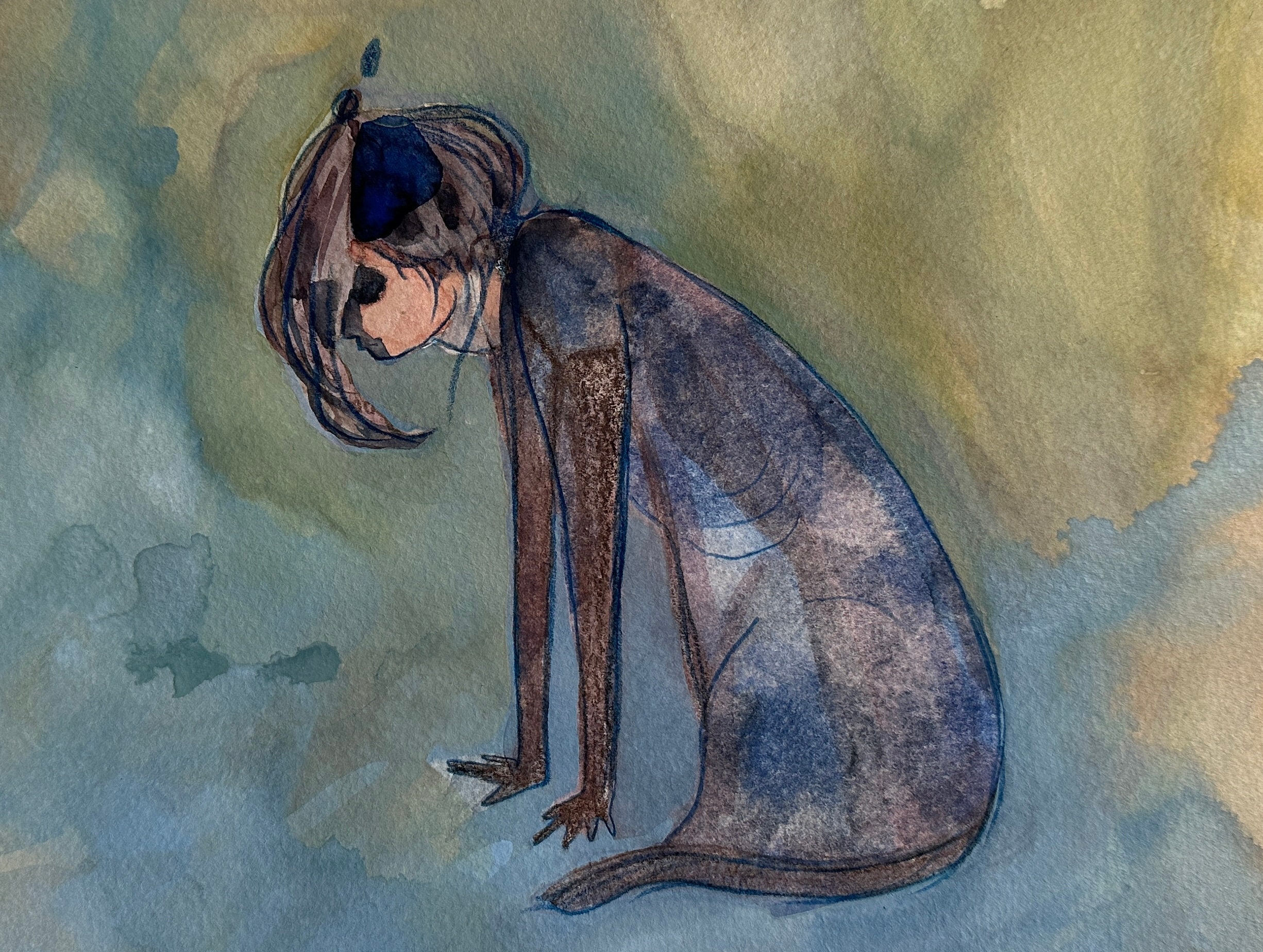 Female Portrait, Grotesque Drawing, Watercolor on Paper, Original Work ...