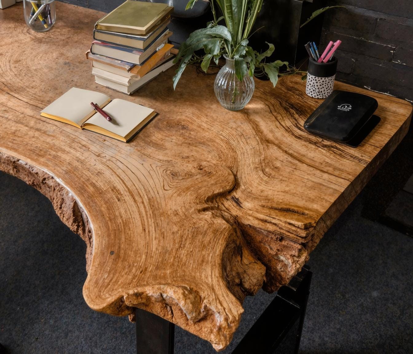 Modern Live Edge Wood Computer Desk for Home Office, Rustic Farmhouse ...