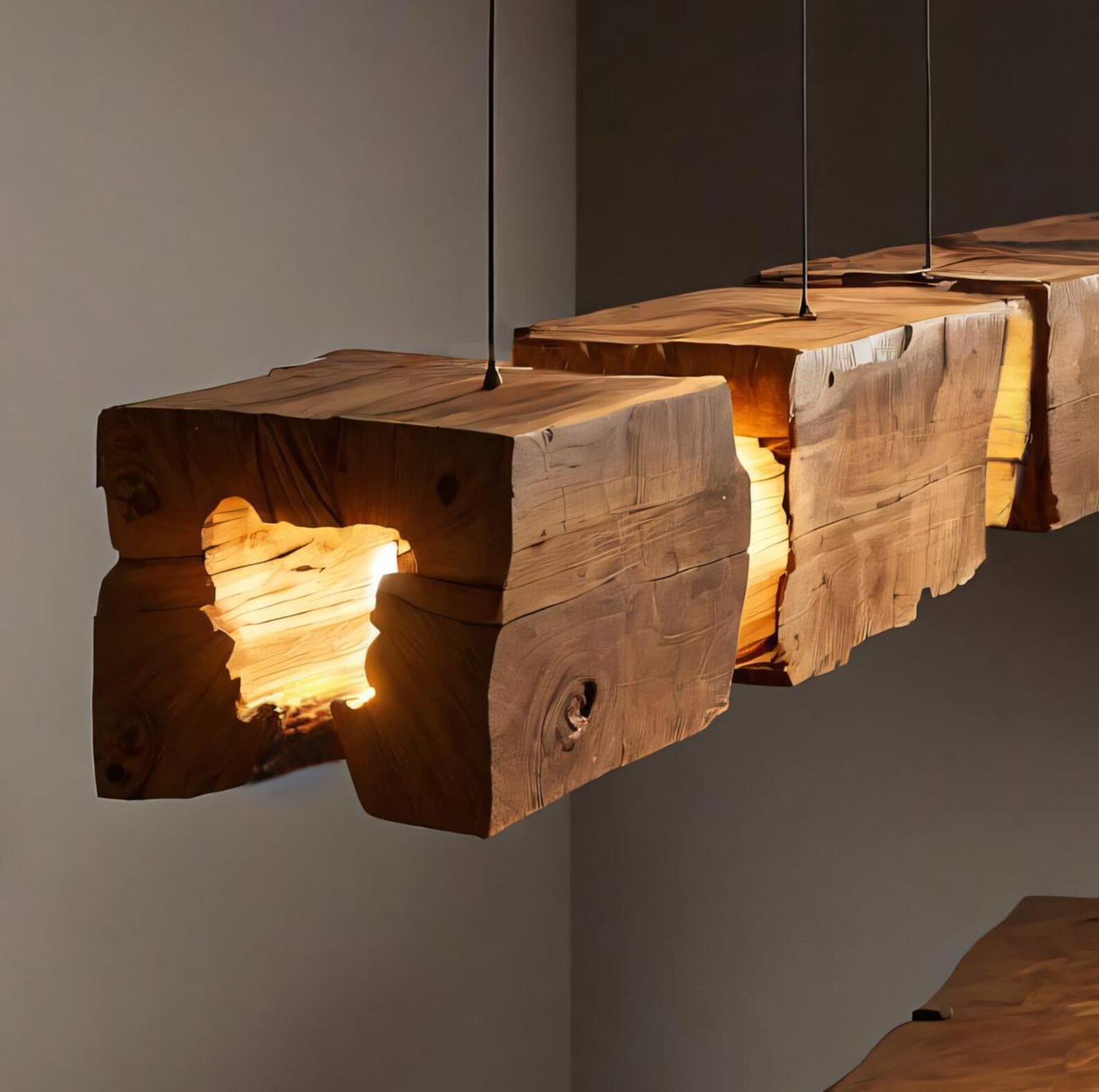 Rustic Solid Wood Pendant Light - Handcrafted Natural Log Lighting for ...