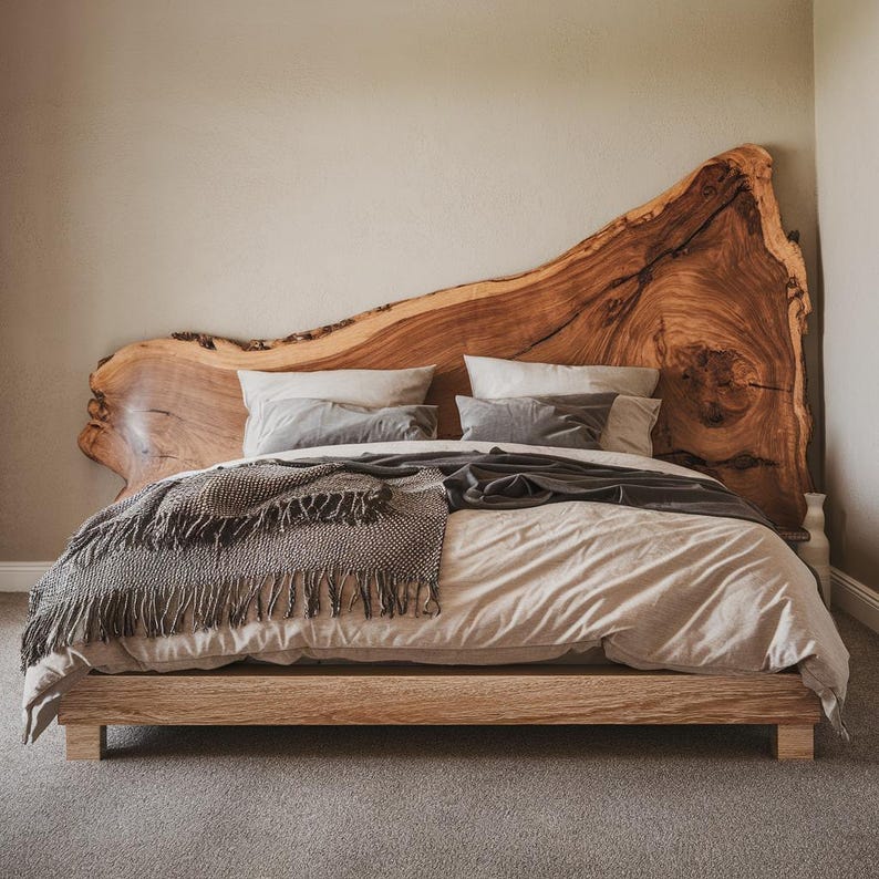 Rustic Live Edge Wooden Headboard - Natural Woodgrain Headboard ...