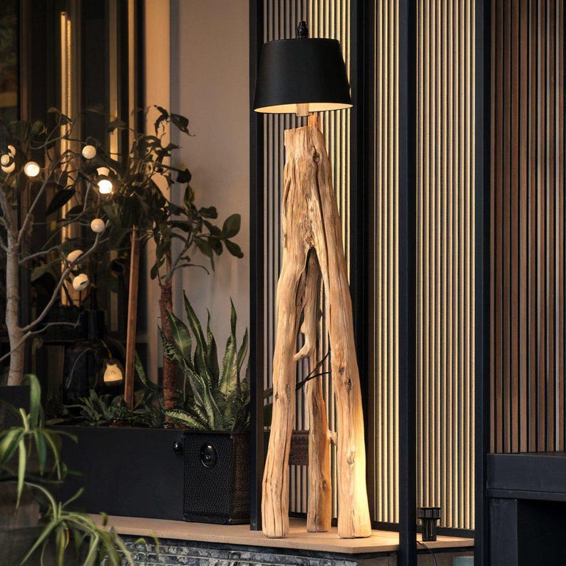Rustic Farmhouse Tree Trunk Floor Lamp, Corner Floor Lighting, Modern ...