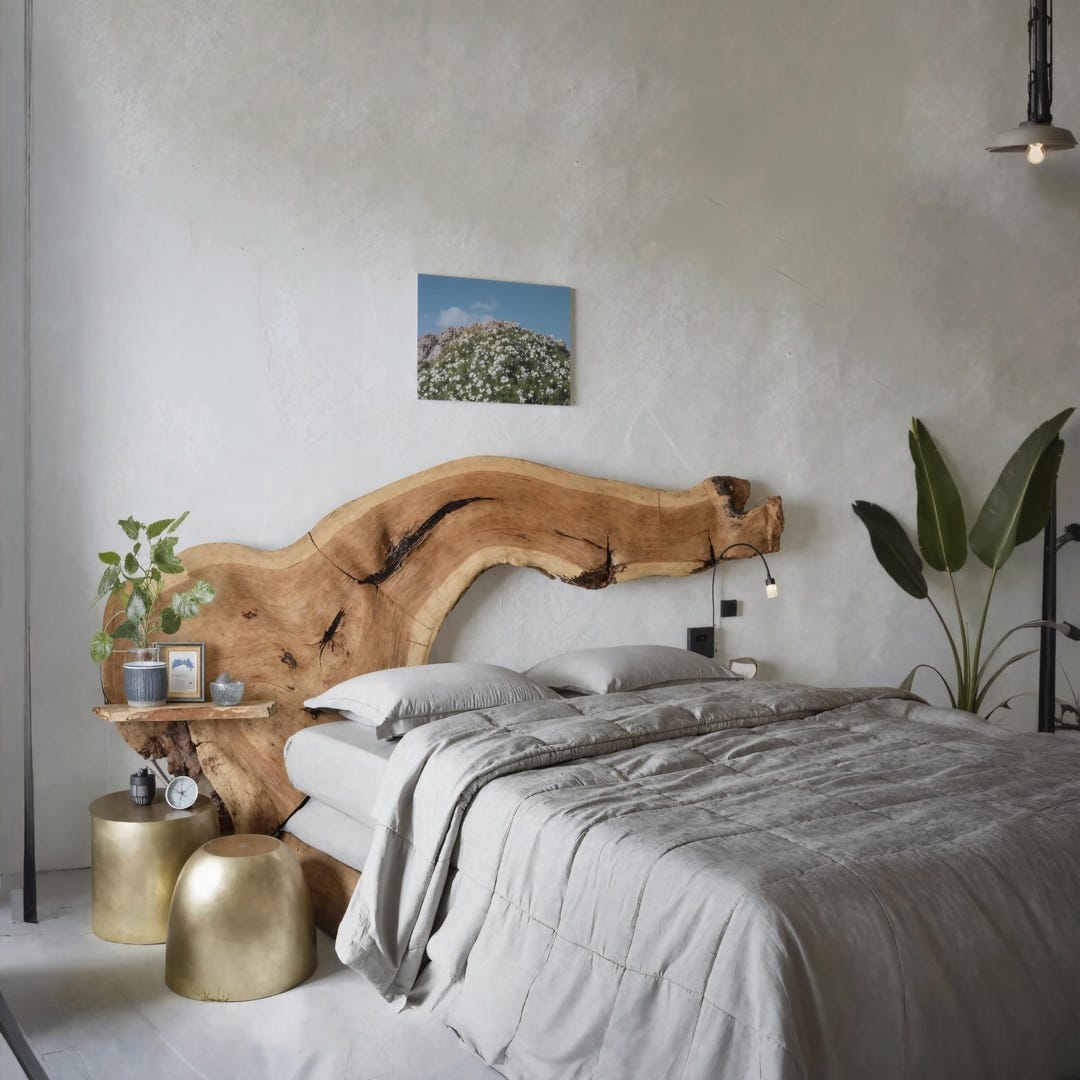 Handcrafted Live Edge Wooden Headboard With Shelf, Floated Wood ...