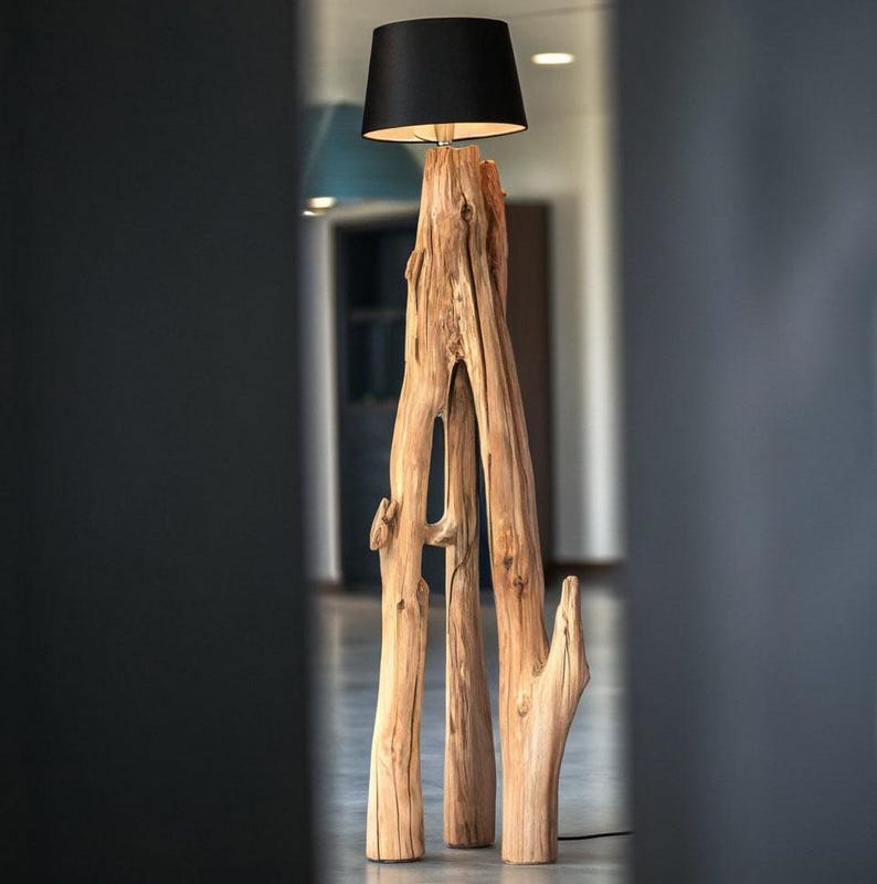 Rustic Farmhouse Tree Trunk Floor Lamp, Corner Floor Lighting, Modern ...