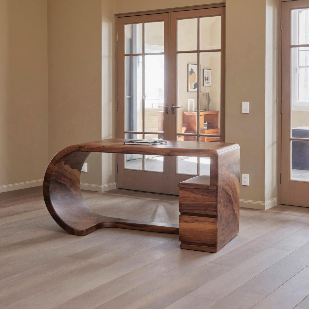 Curved Sculptural Wooden Desk Modern Minimalist Executive Table With ...