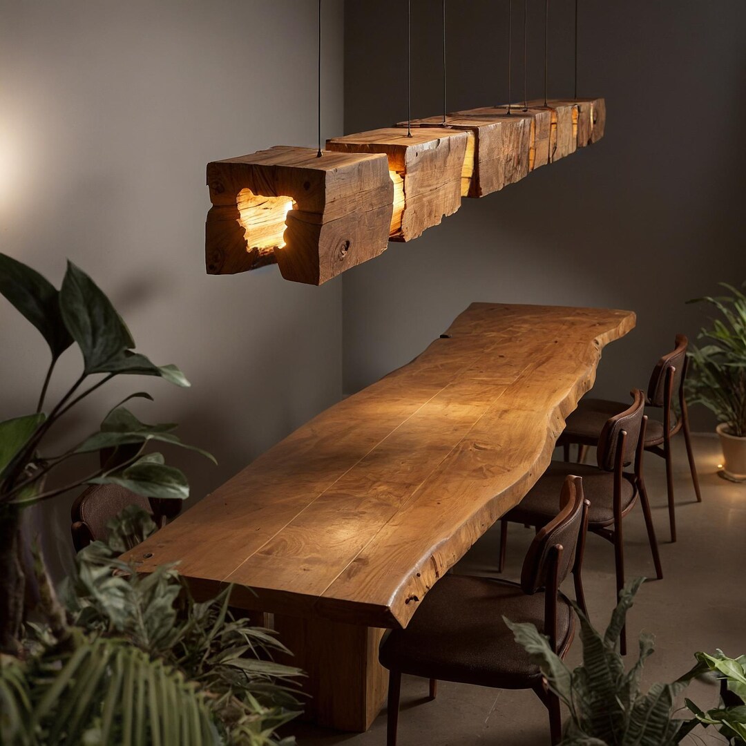 Rustic Solid Wood Pendant Light - Handcrafted Natural Log Lighting for ...