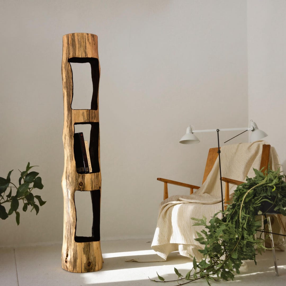 Unique Tree Trunk Bookshelf - Home Decor Wooden Bookshelf - Rustic Wood ...