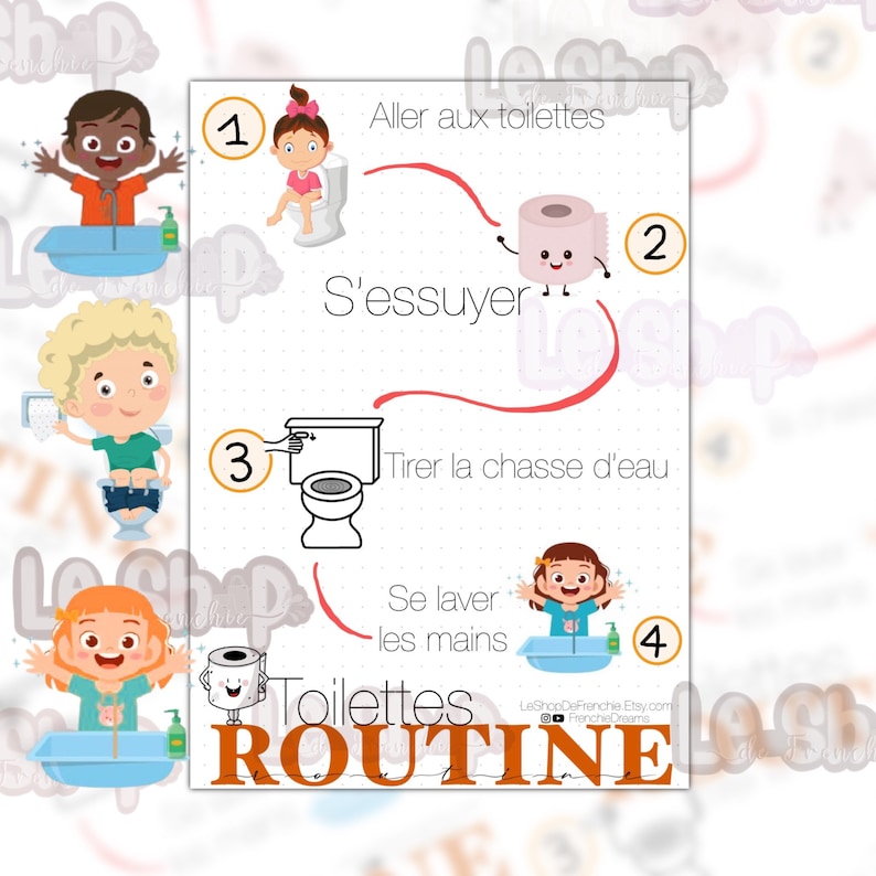 Tableau de routine au toilettes pour enfants imprimable - Etsy France