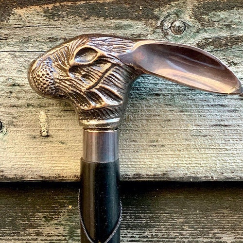 Wooden Walking Stick Victorian Rabit Head Handle Cane With - Etsy