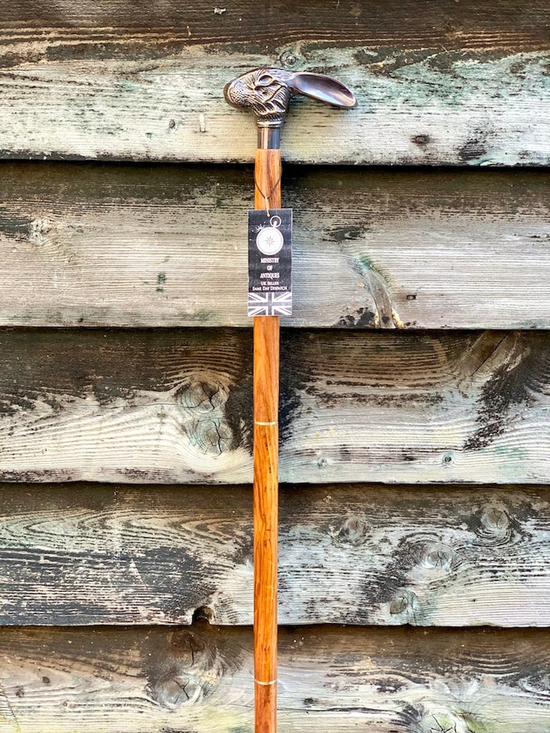 Rabbit Head Designer Antique Style Handle Wooden Walking Stick | Etsy