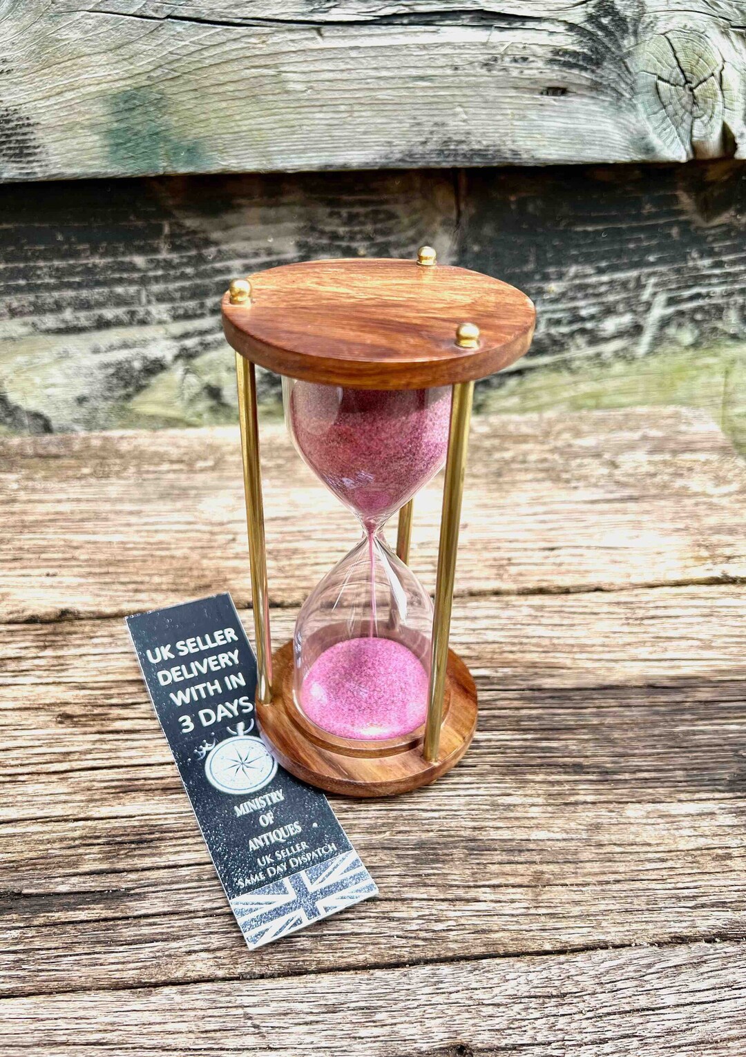Vintage 6 Inch Wooden Hourglass Sand Timer With Pink Sand Antique ...