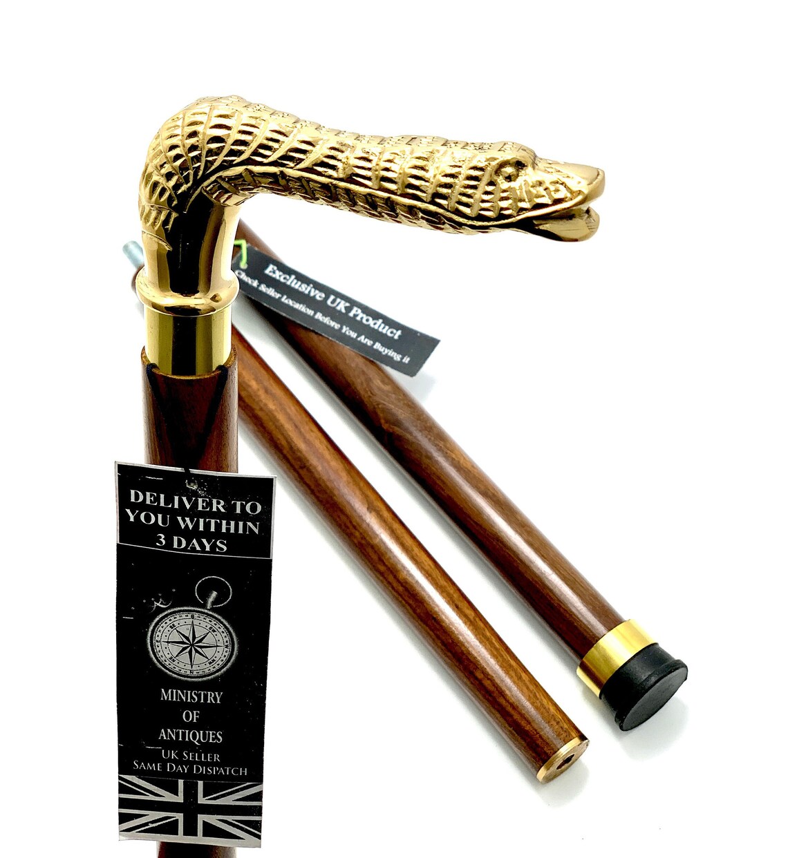 Snake Handle Solid Brass Stylish Hard Wood Folding Walking | Etsy