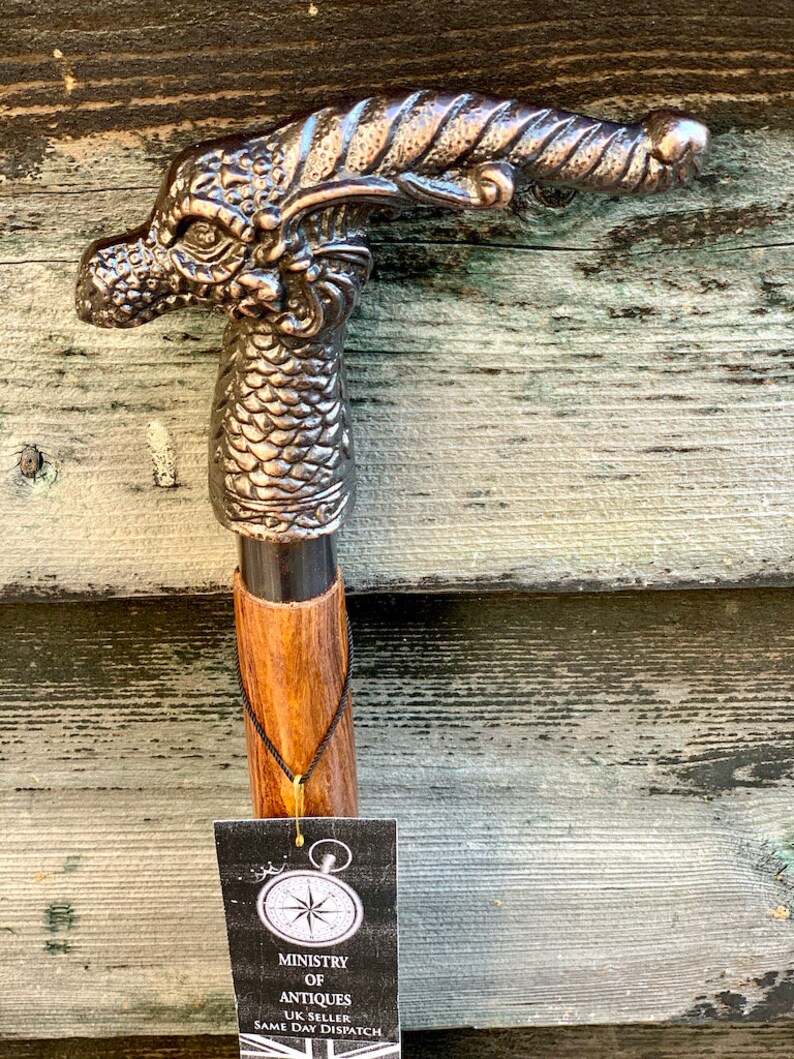 Dragon Head Designer Antique Style Handle Wooden Walking Stick Handmade ...