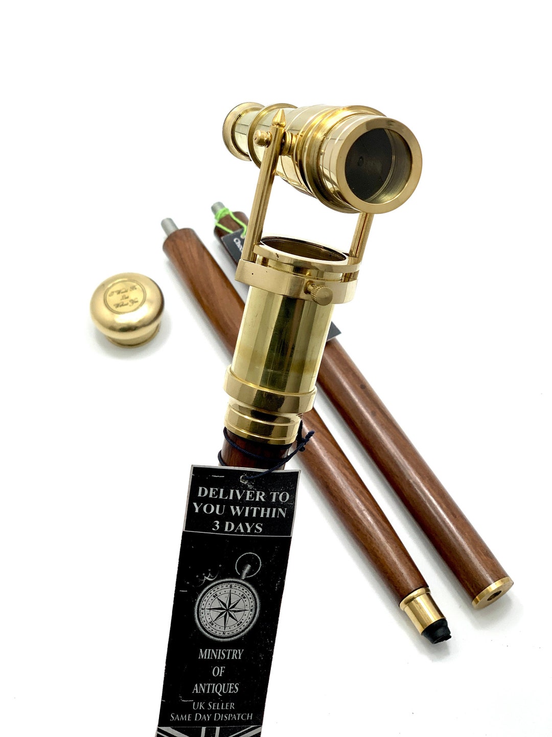 Nautical Spy Telescope Handle Gentleman's Hardwood Cane Walking Stick ...