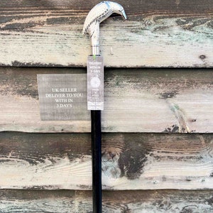 Exquisite Foldable Black Wooden Walking Stick With Silver Raven Handle ...