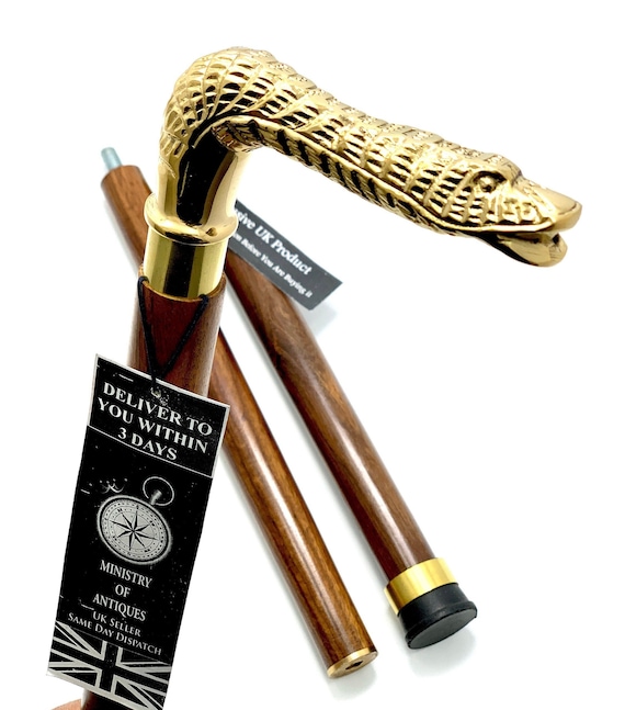 Snake Handle Solid Brass Stylish Hard Wood Folding Walking | Etsy