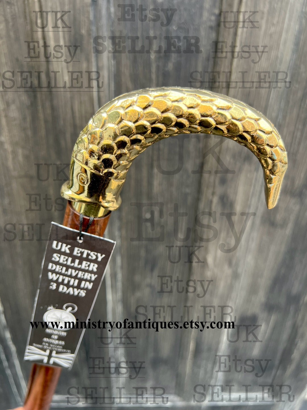 Fish Handle Wooden Walking Cane Stick Polished Foldable Handcrafted ...