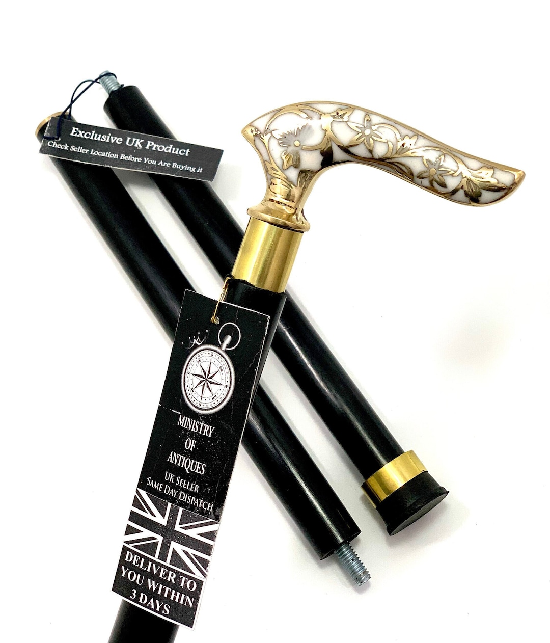 Elegant Curved Handle Antique Design Brass Stylish Hardwood Foldable ...