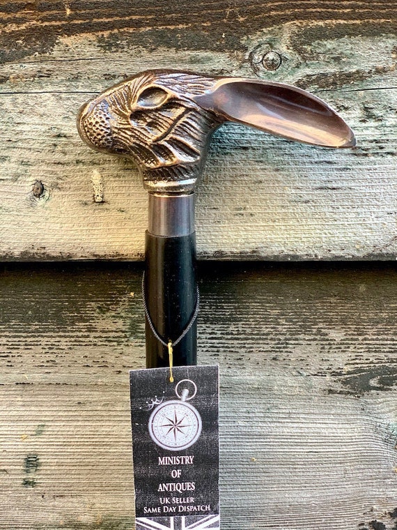Rabbit Head Designer Antique Style Handle Wooden Walking Stick | Etsy