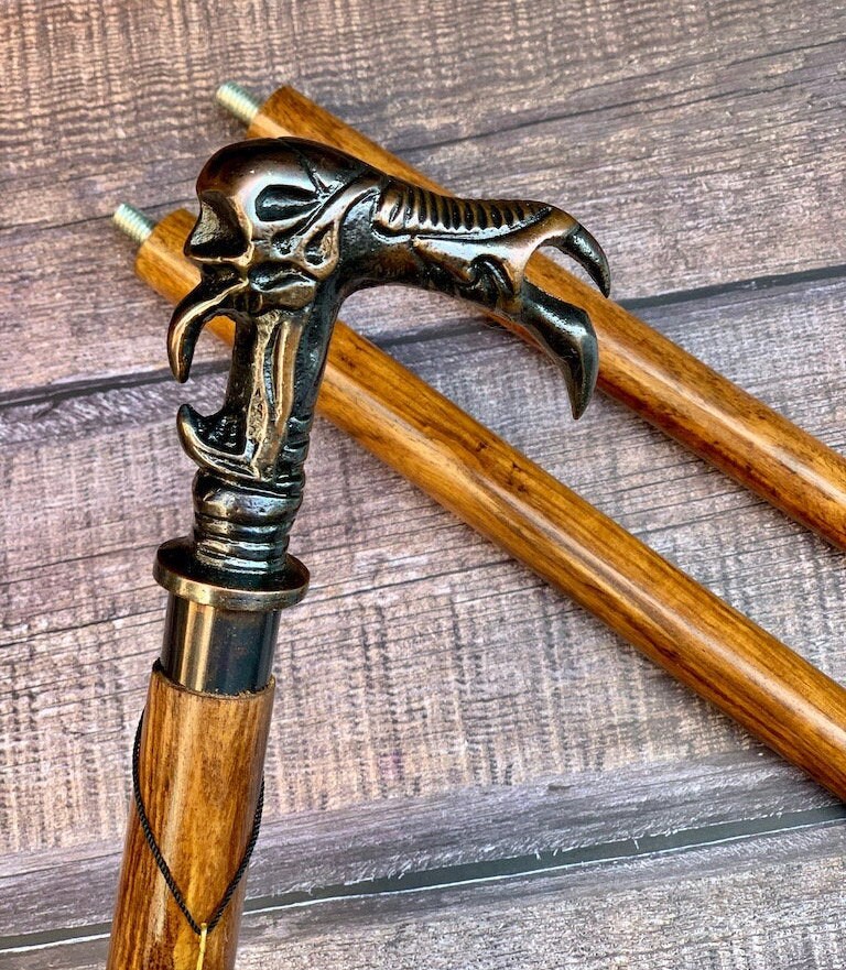 Alien Head Designer Antique Style Handle Wooden Walking Stick | Etsy