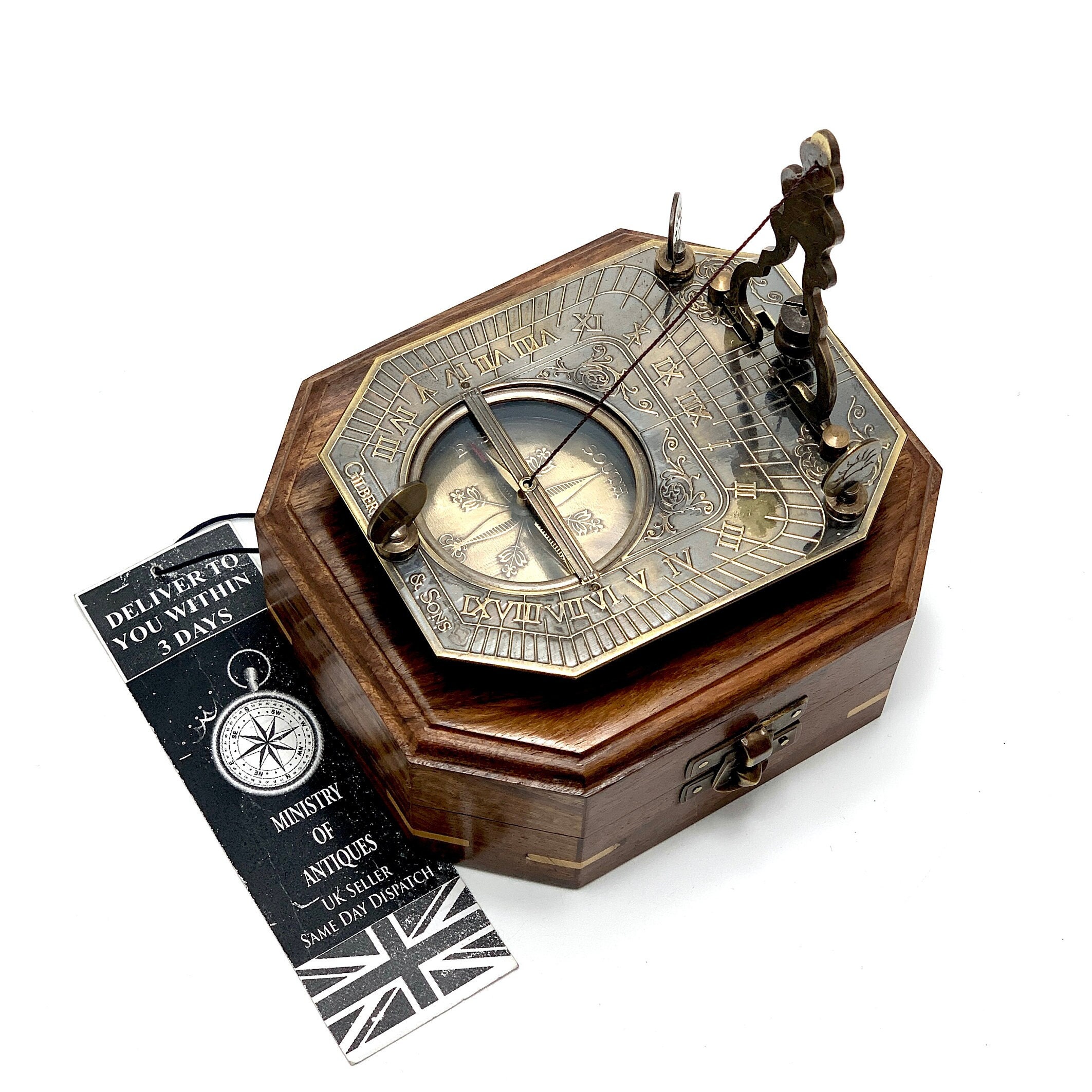 Antique Nautical Sundial Pendulum Compass Engrave Gilbert & | Etsy