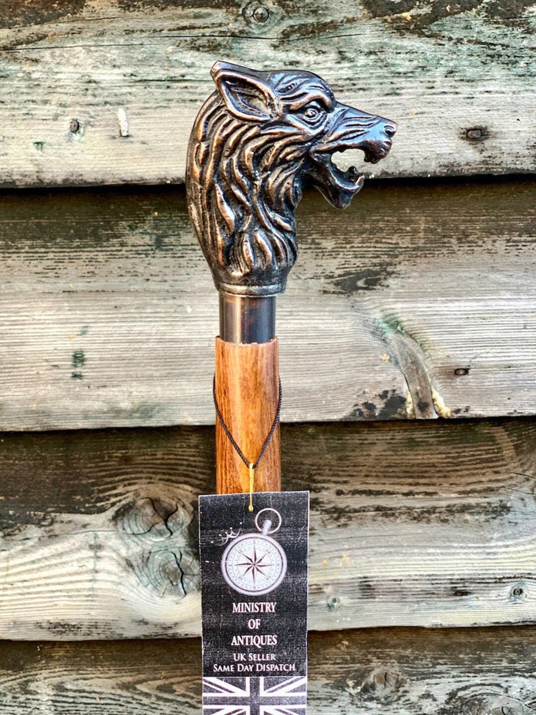 Wolf Head Designer Antique Style Handle Wooden Walking Stick Handmade ...