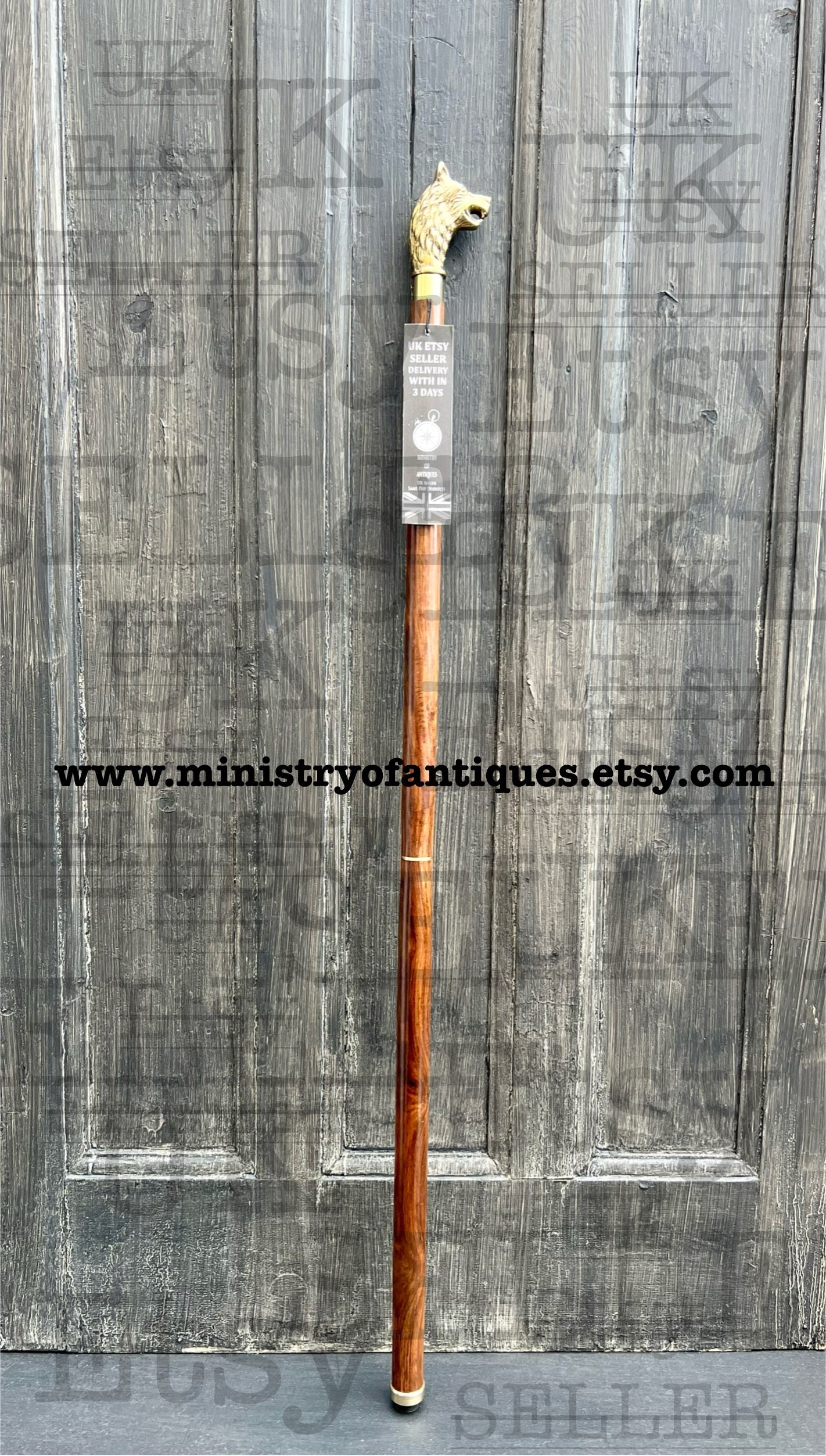 Wolf Handle Wooden Walking Cane Stick Polished Foldable Handcrafted ...