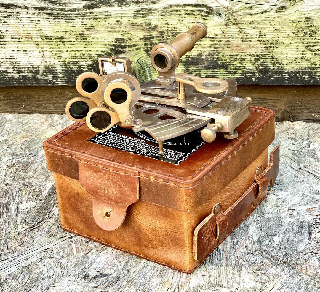 Brass Sextant With Genuine Leather Box Nautical Navigation Collection ...