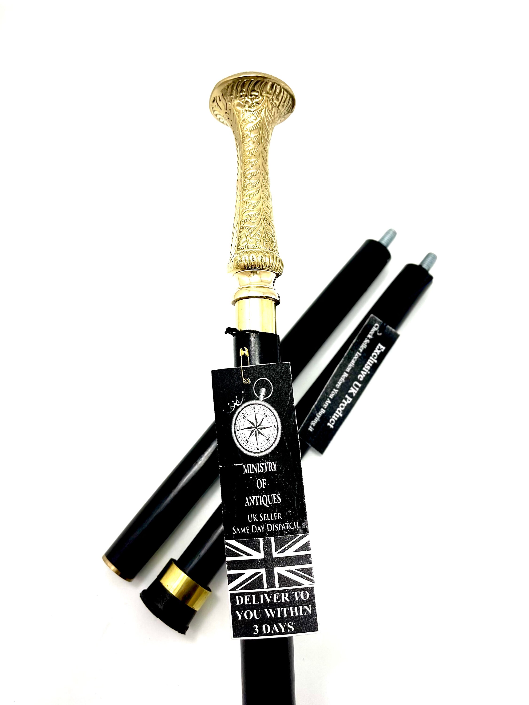 Flower Handle Antique Design Brass Stylish Hardwood Foldable Walking ...