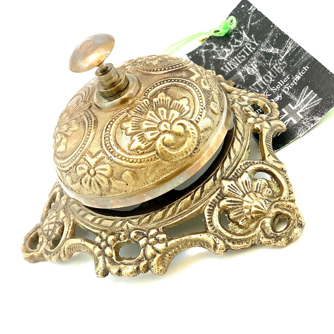 Vintage Embossed Table Desk Bell Shiny Brass Finish Bell Reception ...