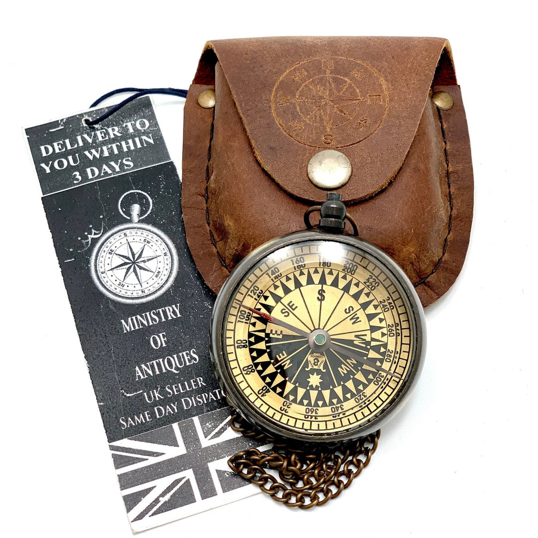 Personalised Engraved Antique Compass Brass Nautical Compass Chain ...
