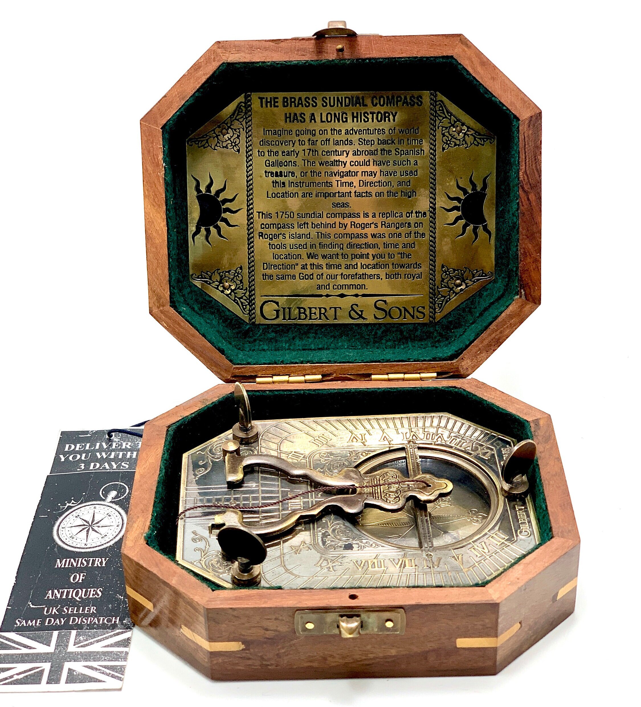 Antique Nautical Sundial Pendulum Compass Engrave Gilbert & Sons London ...