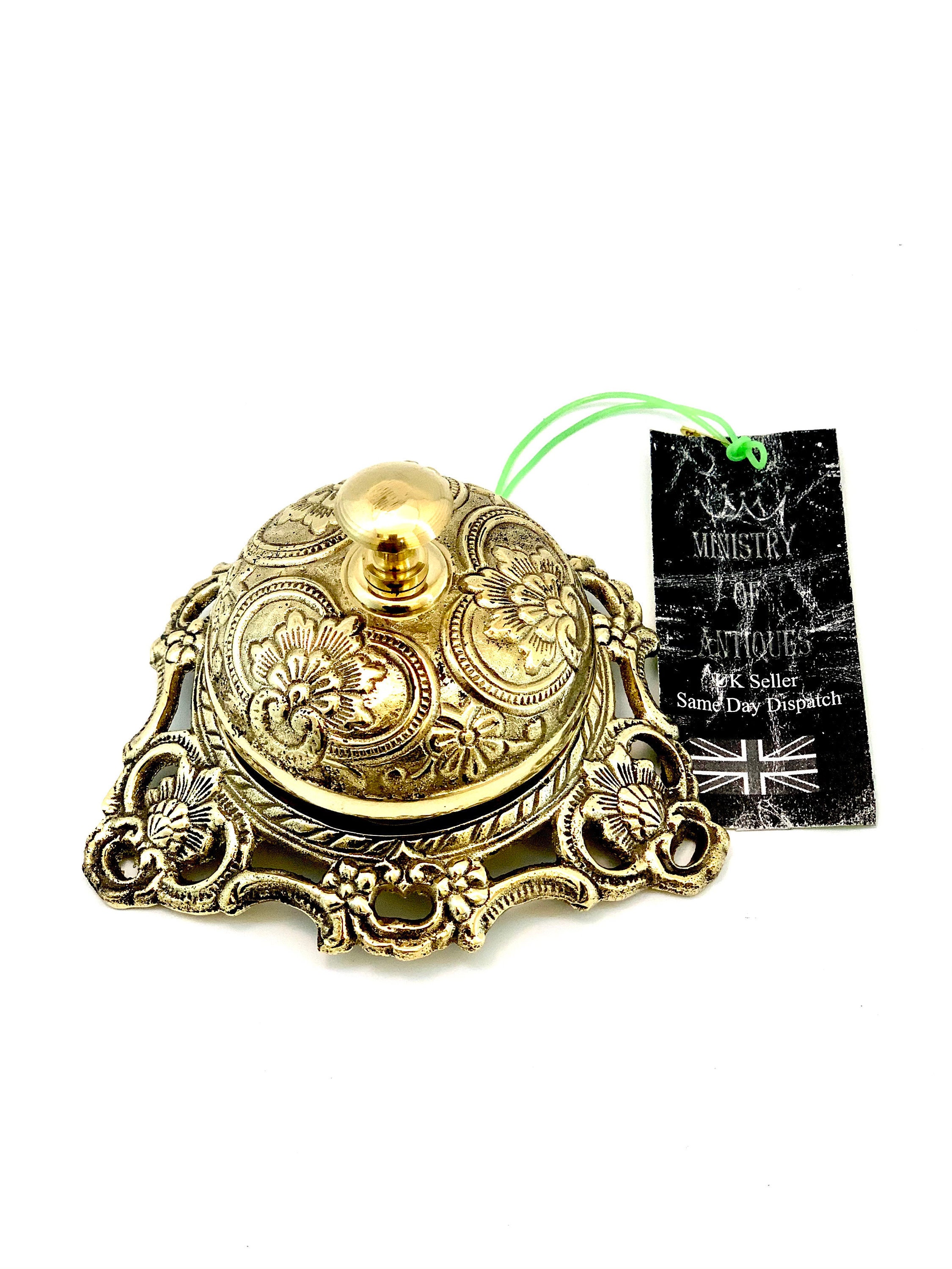 Vintage Embossed Table Desk Bell Shiny Brass Finish Bell Reception ...