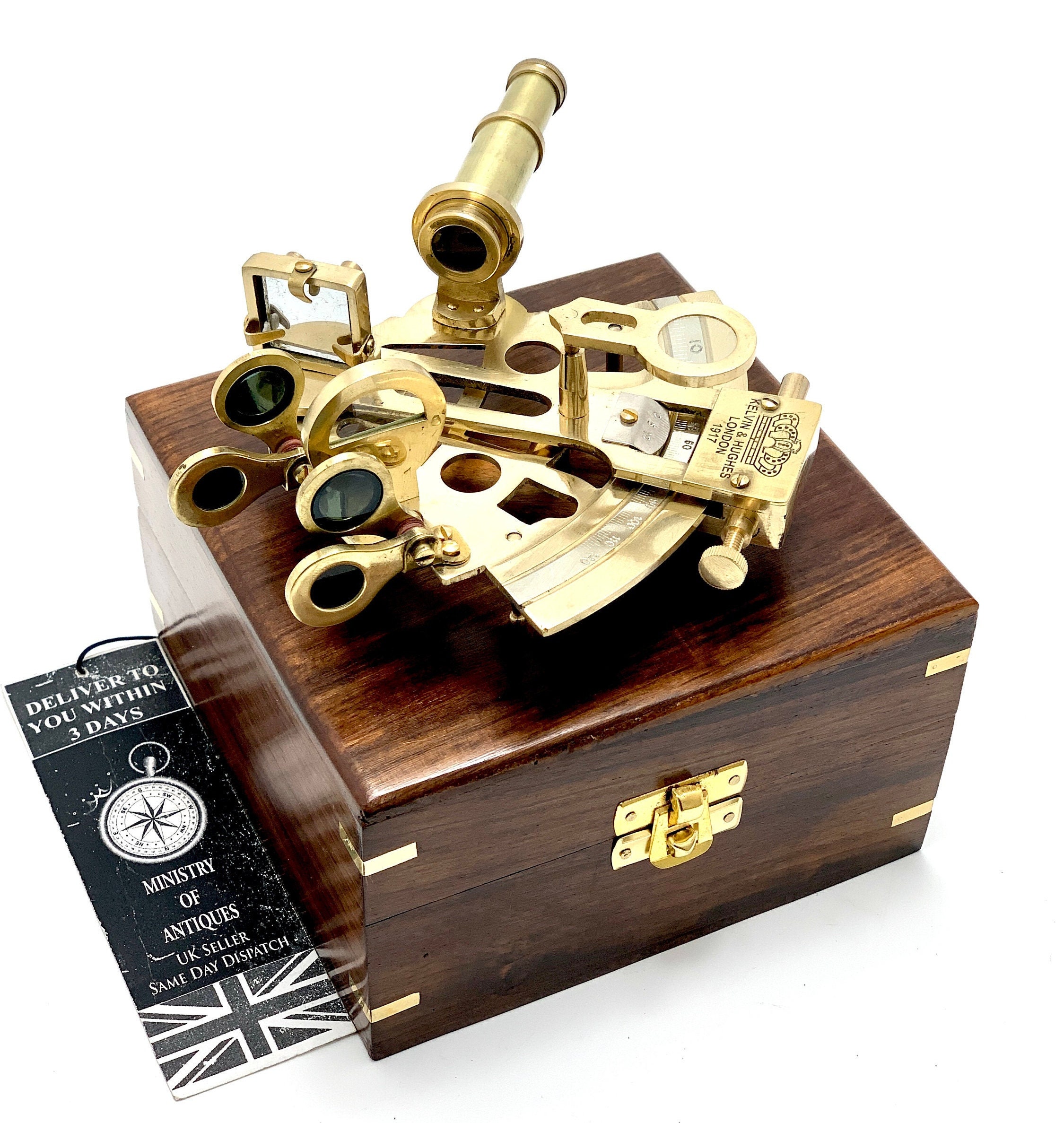 4.5" Inch Large Brass Sextant With Hardwood Box - Nautical Navigation ...