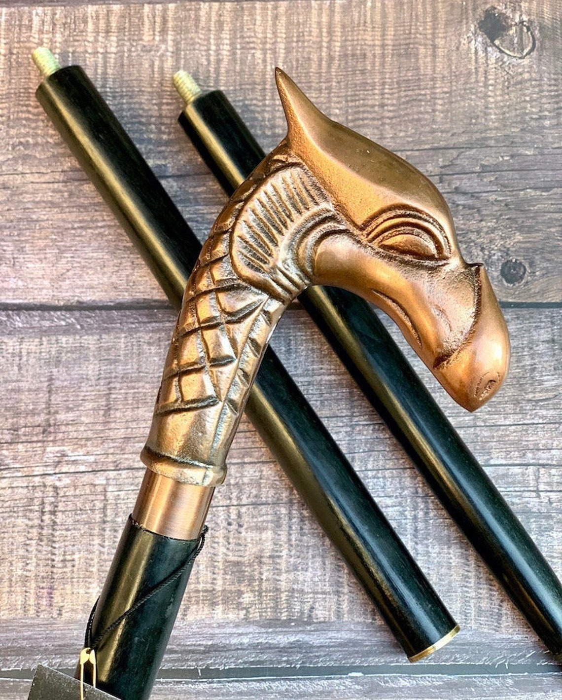 Dragon Head Designer Antique Style Handle Wooden Walking Stick | Etsy