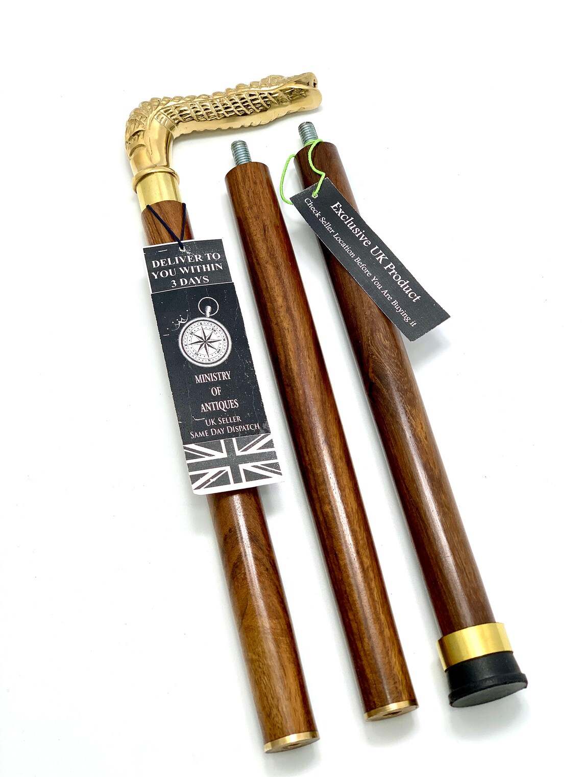 Snake Handle Solid Brass Stylish Hard Wood Folding Walking | Etsy