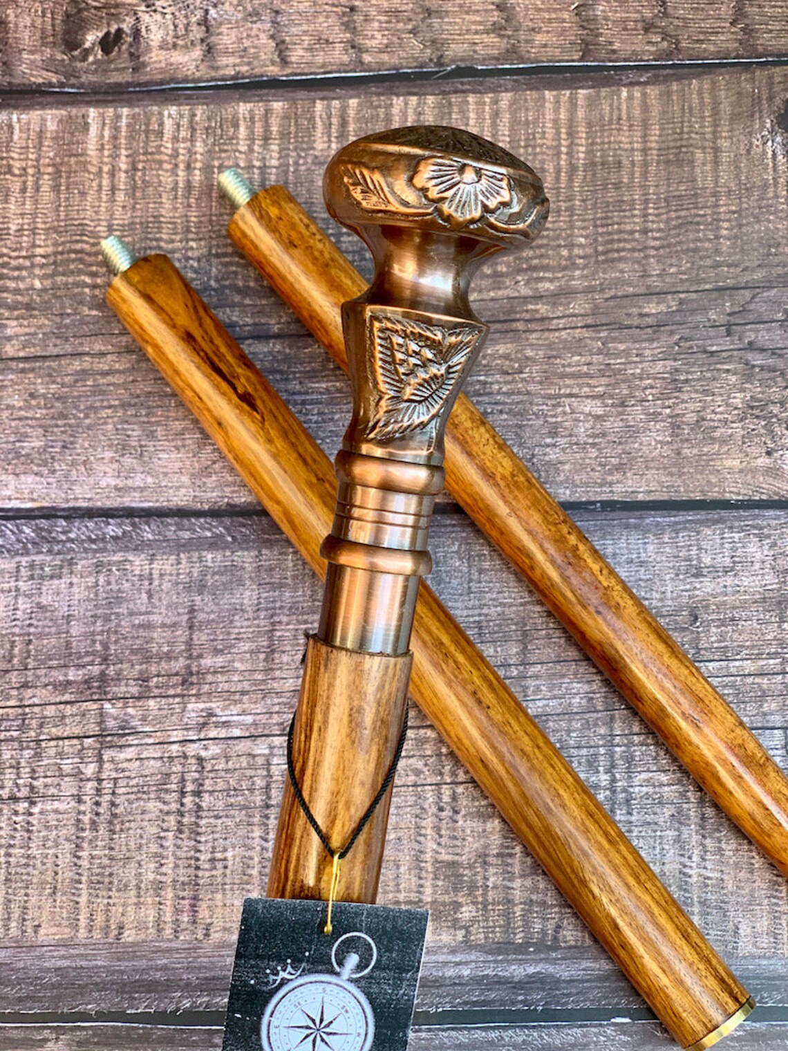 Antique Design Flower Handle Solid Brass Stylish Hard Wood - Etsy