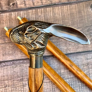 Rabbit Head Designer Antique Style Handle Wooden Walking Stick Handmade ...