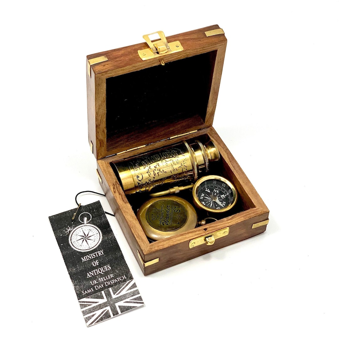 Antique Nautical Gift Set Brass Compass , Compass Key Ring and Engraved ...