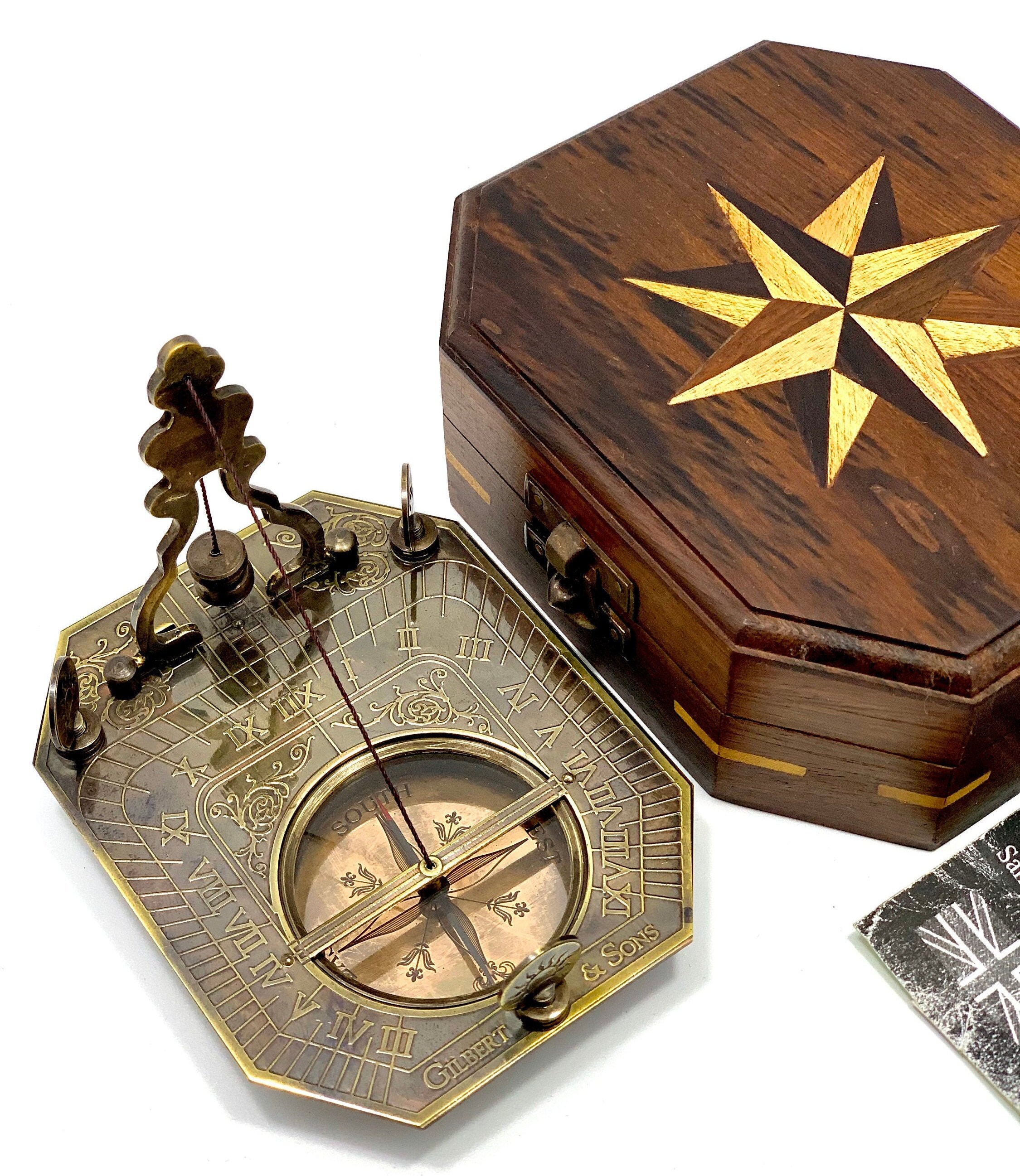 Antique Nautical Sundial Pendulum Compass Engrave Gilbert & Sons London ...